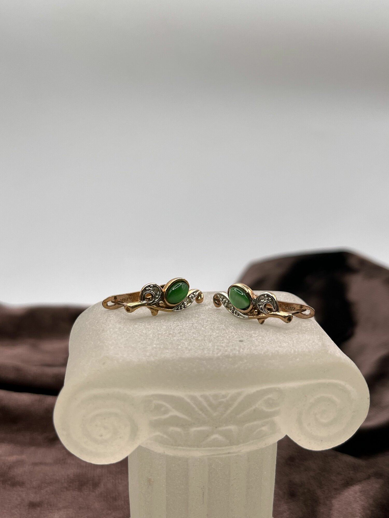 Винтажные мельхиоровые серьги, кошачий глаз