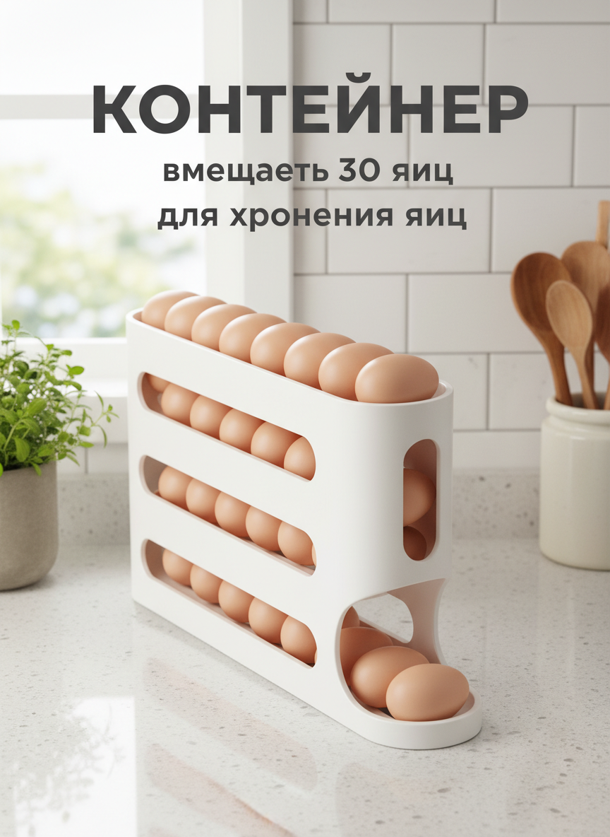 Органайзер для холодильника "Автоматический Органайзер Контейнер для Яиц, Вместимость 30 Шт (Белый)", 1 шт