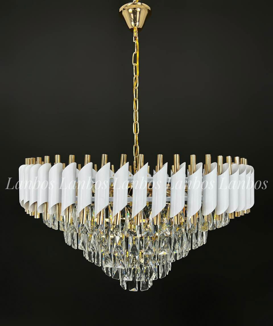 Люстра подвесная Lanbos, 12 ламп Е14, 480 Вт, 30 кв м, белый+золото