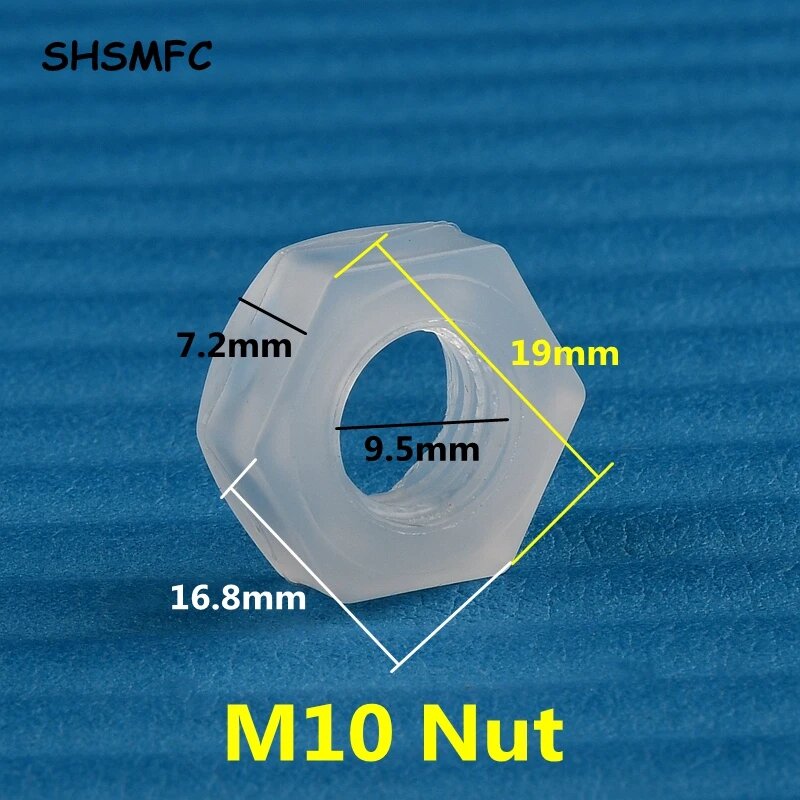Пластиковая шестигранная гайка M10, 50шт