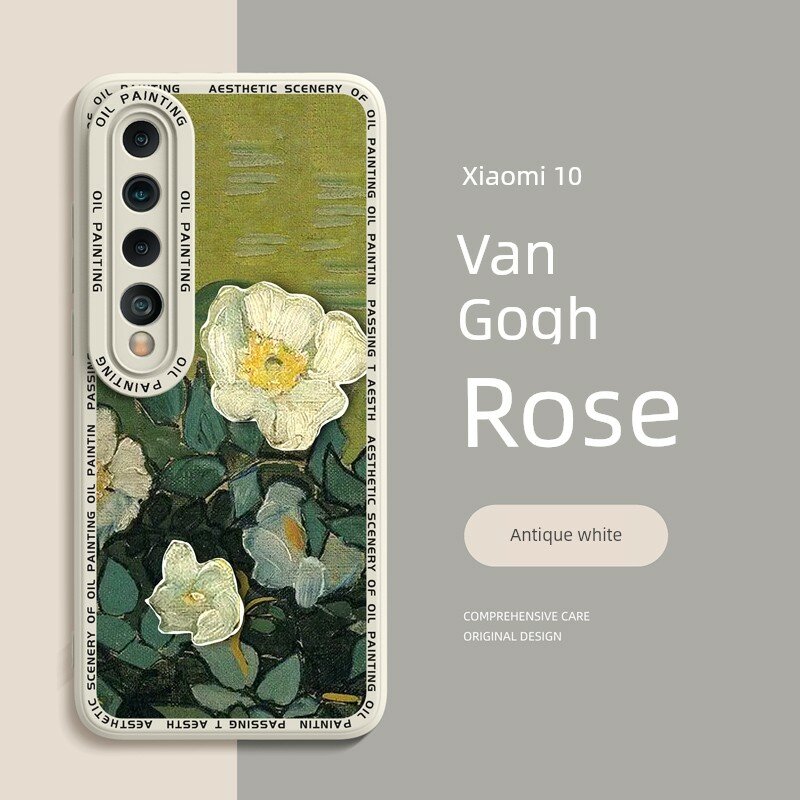 Силиконовый чехол для Xiaomi 10 с рисунком Ван Гога «Роза» в оттенке античного белого