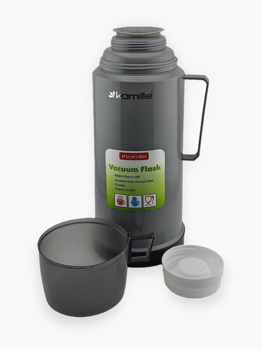 Термос 1000 мл. со стеклянной колбой Kamille KM 2072 пластиковый корпус (2072 / серый)