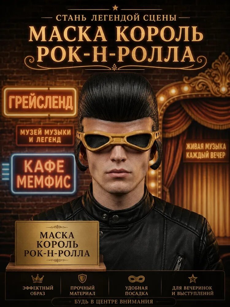 Латексная маска в стиле рок звезды с очками, карнавальный аксессуар для Хэллоуина, косплея и вечеринок, необычный образ для выступлений и фотосессий
