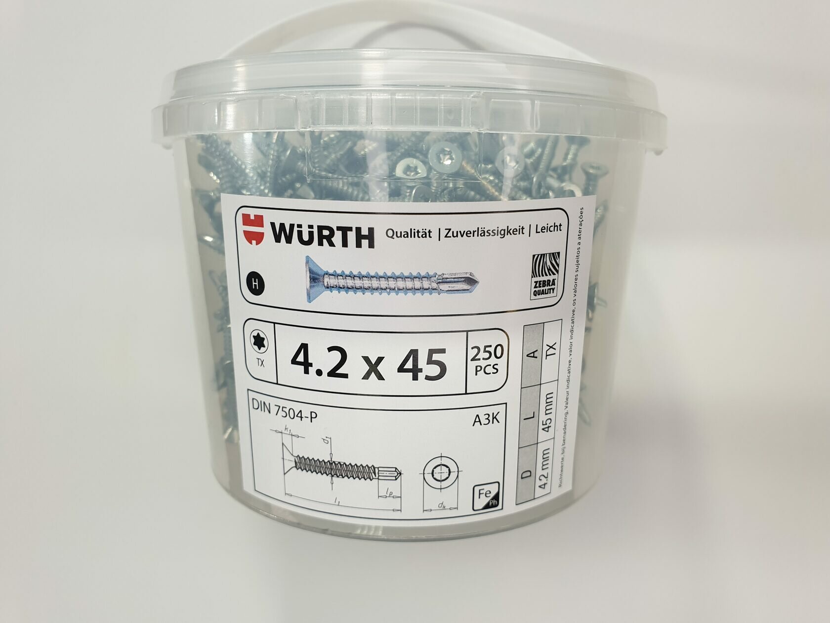 Саморез по металлу DIN 7504-P 4.2x45 (250 pcs) WURTH, Германия