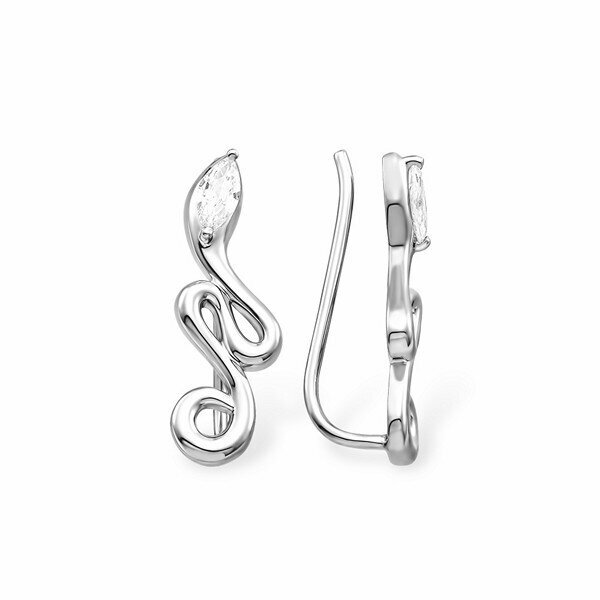 Серьги каффы, серебро, 925 проба, фианит