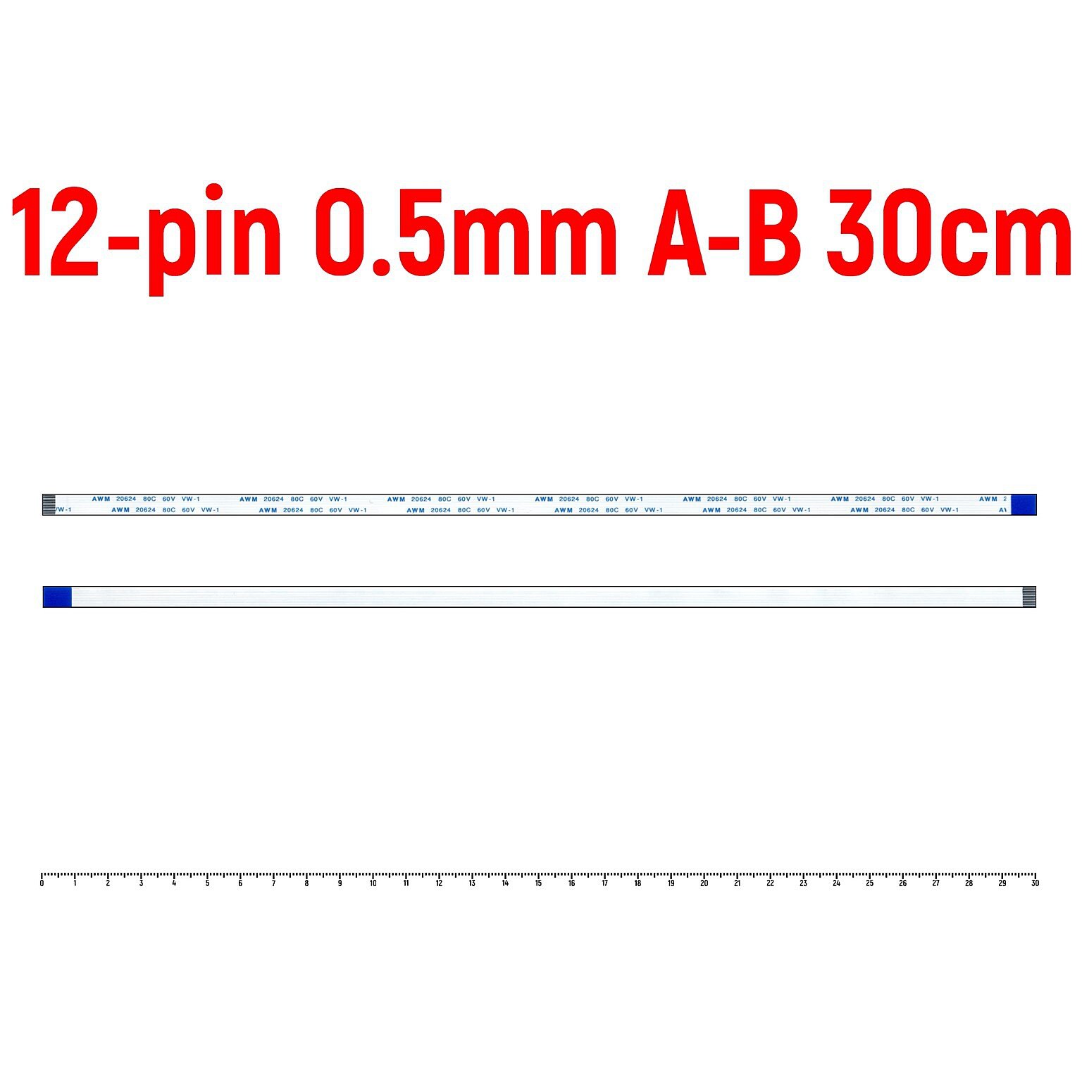 Шлейф FFC 12-pin Шаг 0.5mm Длина 30cm Обратный A-B