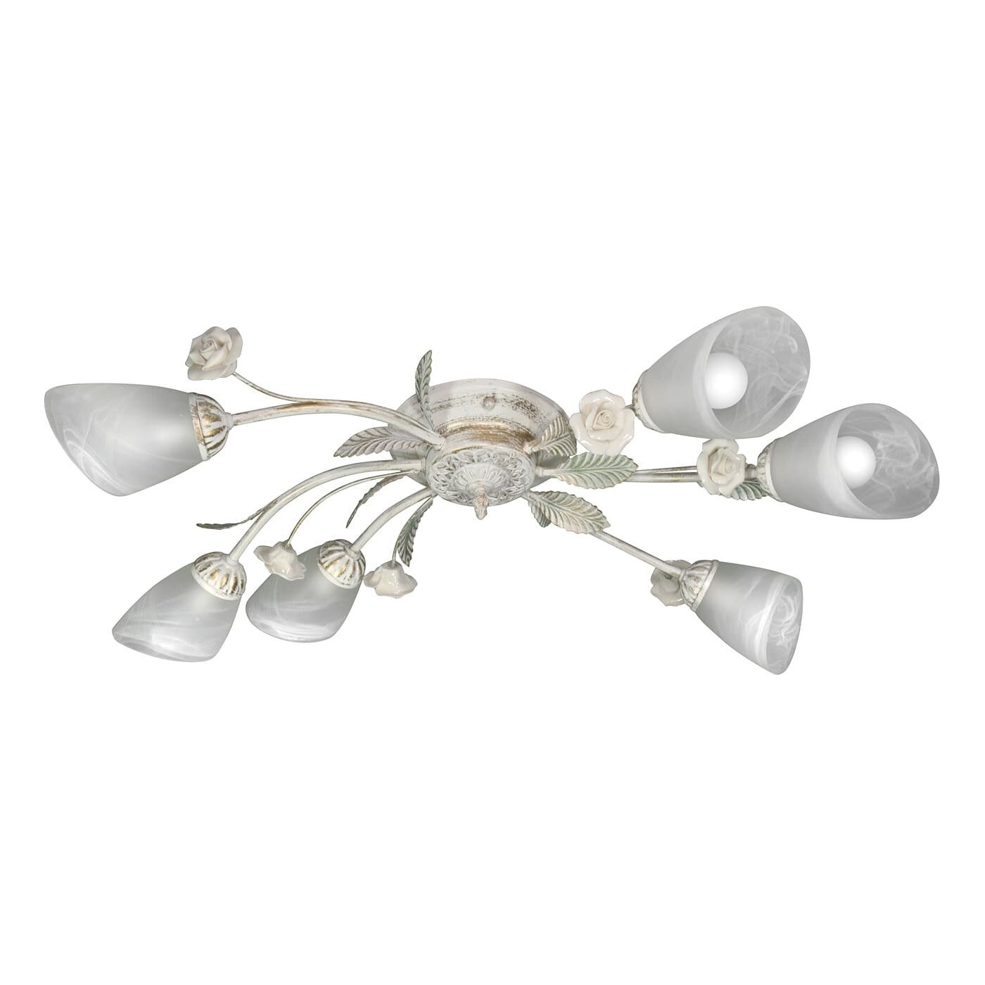 Люстра потолочная 6 плафонов белый флористика розы белые S2471-6