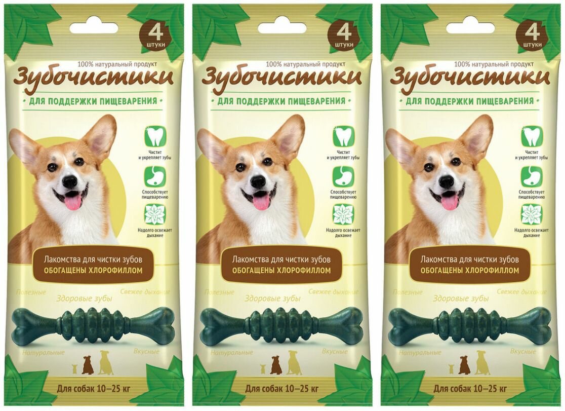Зубочистики для собак 10-25 кг Мятные с хлорофилом 4 шт в уп, 2 уп