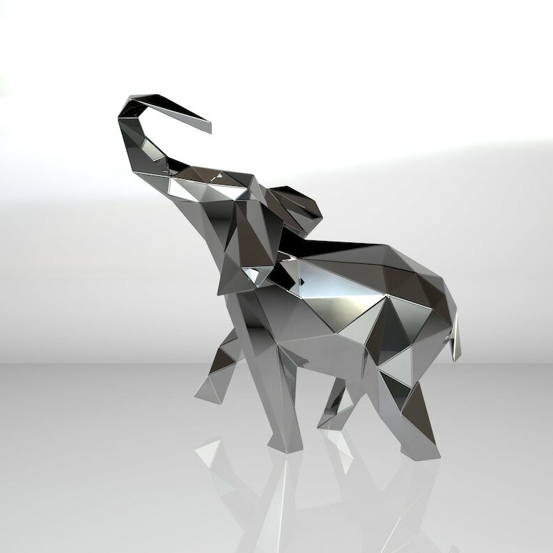 Полигональная фигура Слоненок, геометрический полигональный металлический декор интерьера