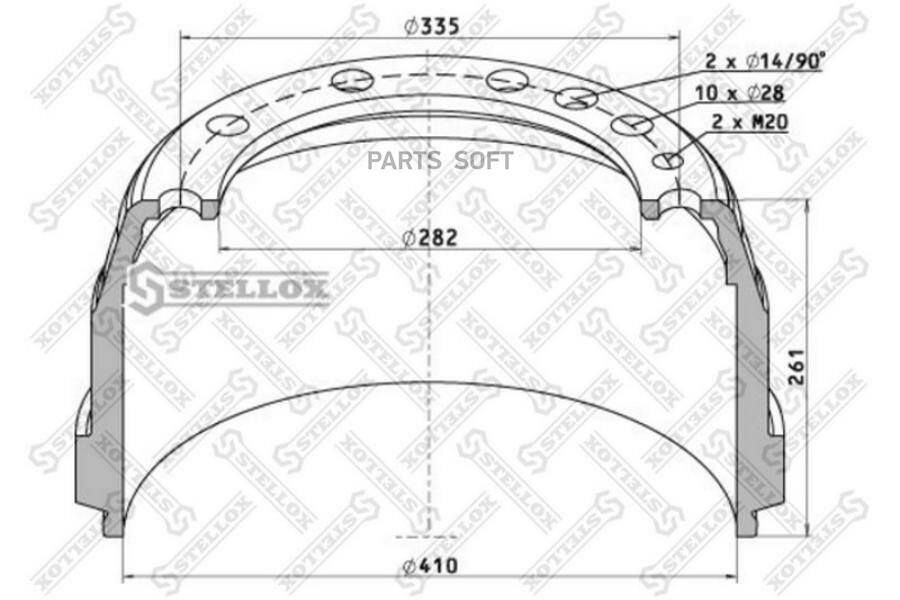 STELLOX 8500016SX торм. барабан !410x175/195 H=261 d=282/335 n10x28 \Volvo FL7/10/FH12/16/F12