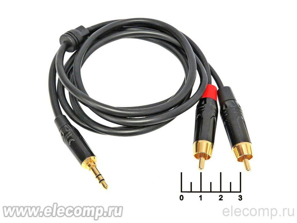 Шнур 2RCA-AUD 3.5 стерео 1.5м gold металл