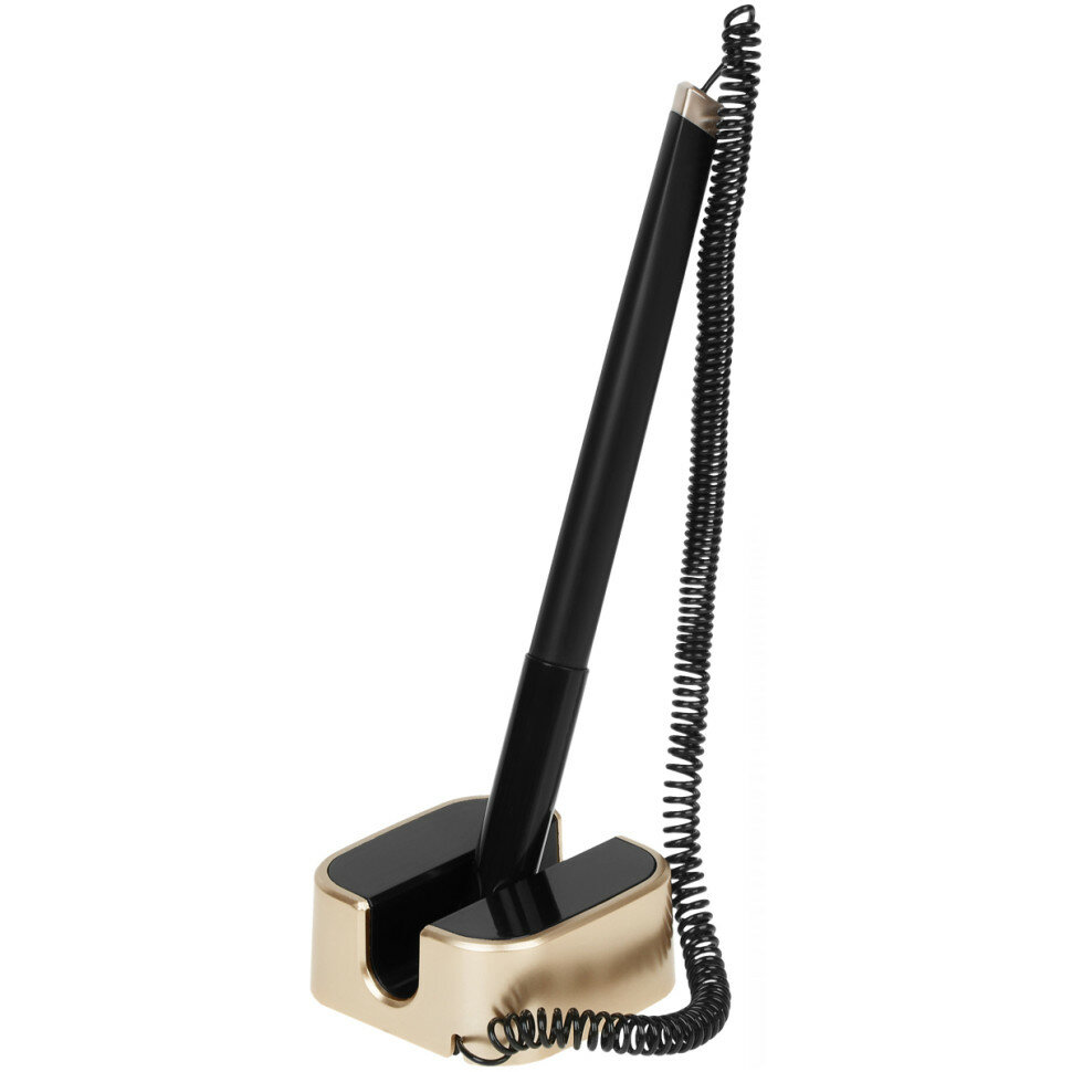 Ручка шариковая настольная OfficeSpace синяя, 0,7мм, черный корпус, золотистая подставка, европодвес, 347842