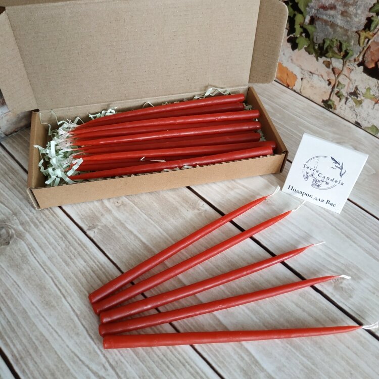 Набор свечей TERRA CANDELА "Красные восковые тонкие" 60+ минут, 20 штук