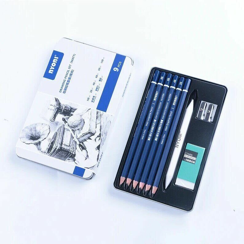 Набор для скетчинга 9 предметов "N2806" в металлической коробке