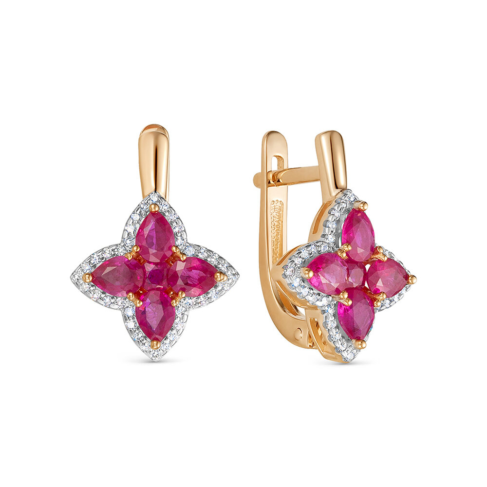 Серьги, красное золото, 585 проба, родирование, рубин