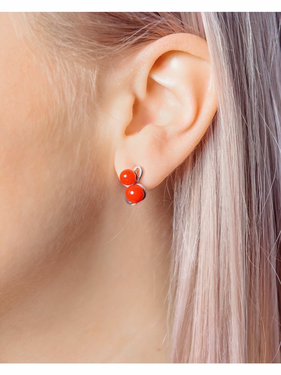 Серьги L-Silver, серебро, 925 проба, родирование, коралл синтетический, длина 2 см, , серый, коралловый, серебристый — фото 1