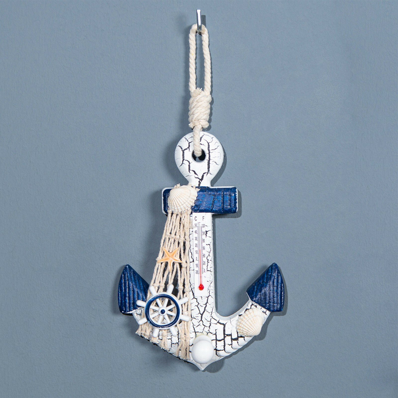 Декор настенный, панно «Якорь», с термометром, 22×12 см