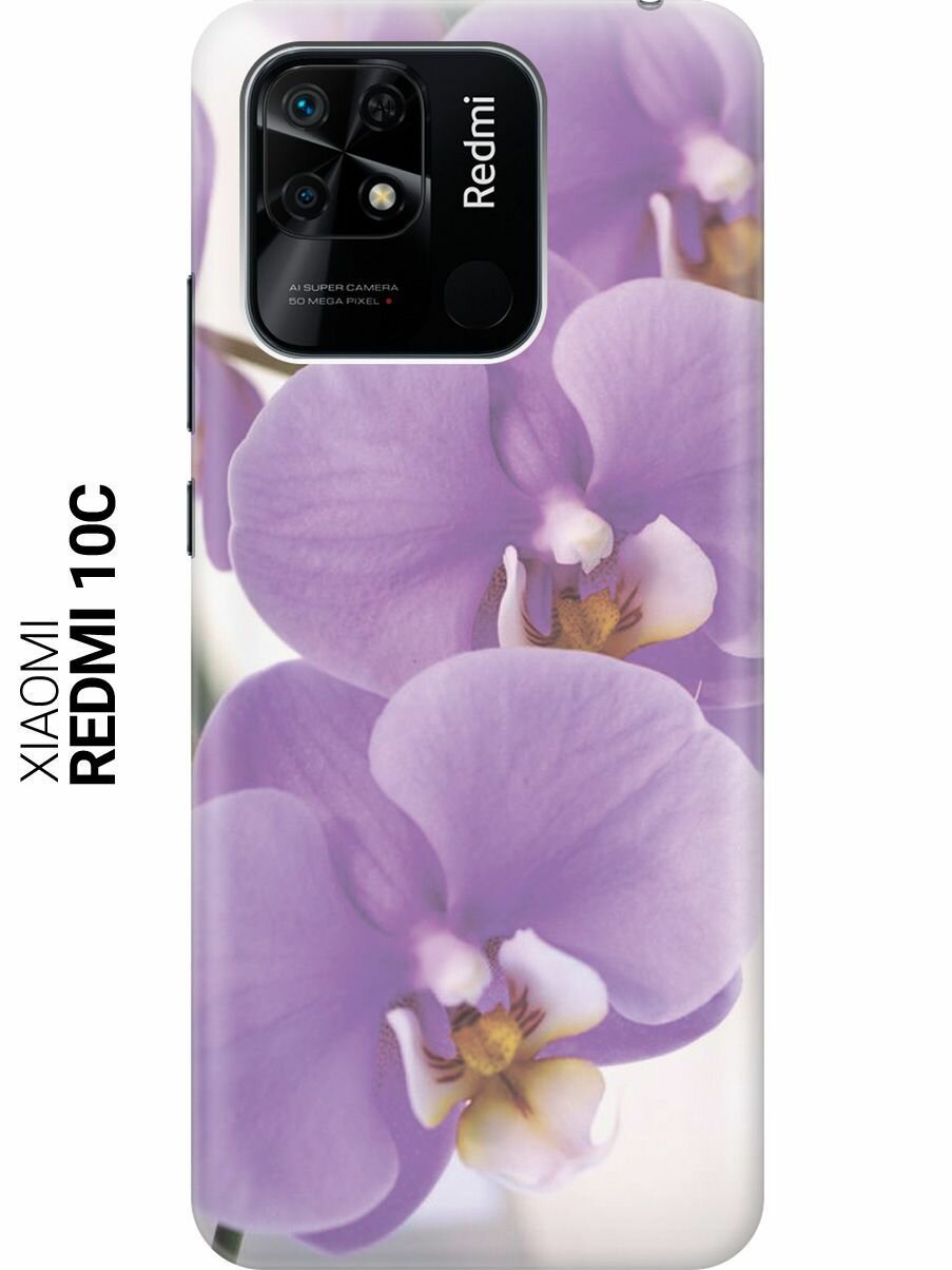 Силиконовый чехол на Xiaomi Redmi 10C, Сяоми Редми 10С с принтом "Сиреневые орхидеи"