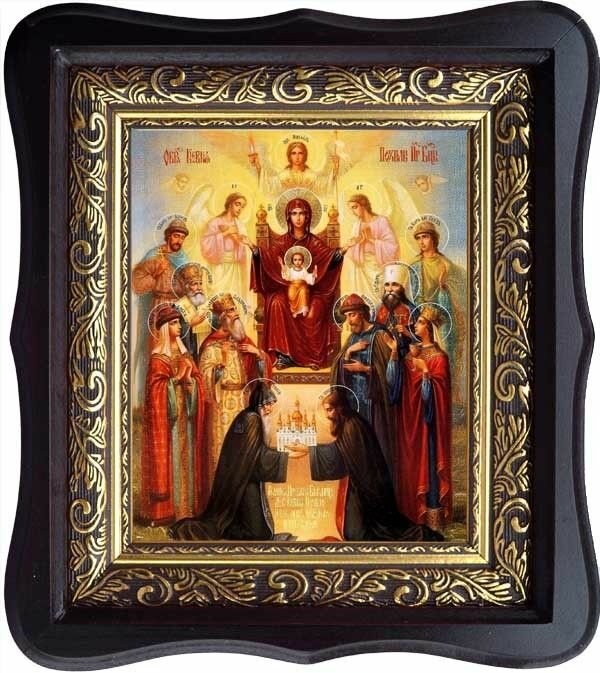 Похвала Пресвятой Богородицы Киевская. Икона на холсте. (17 х 21 см / В деревянном киоте под стеклом).