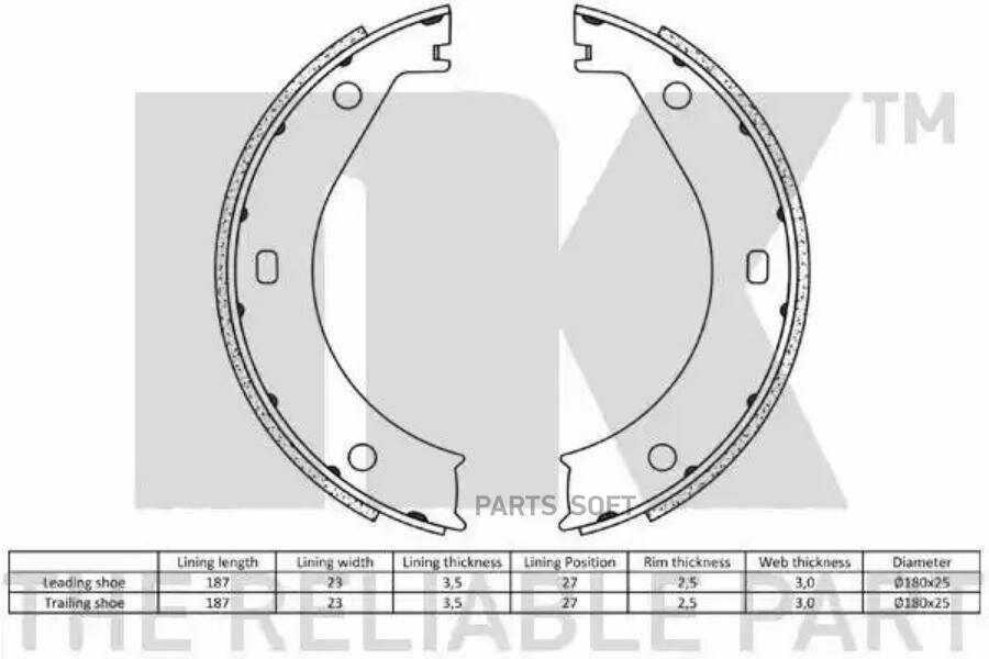 NK 2715415 колодки ручника BMW E23/E24/E28/E31/E32/E34/E38 77- (без пружинок) 180X25