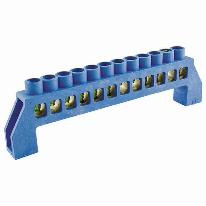 Шина нулевая 6х9мм 12 отверстий в синем корпусе DOZER 100А