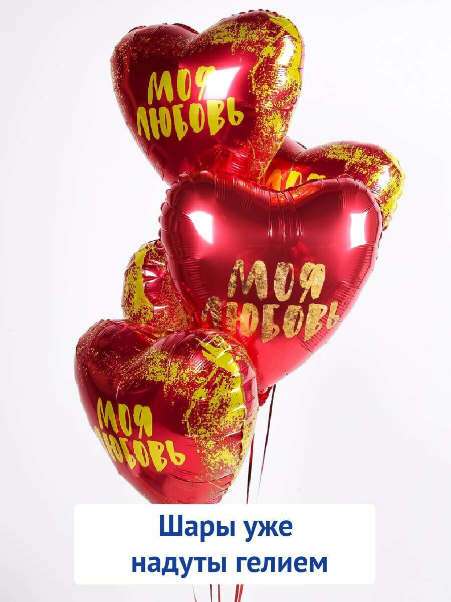 Воздушные шарики в форме сердца "Моя любовь" от Мосшар, 5 штук