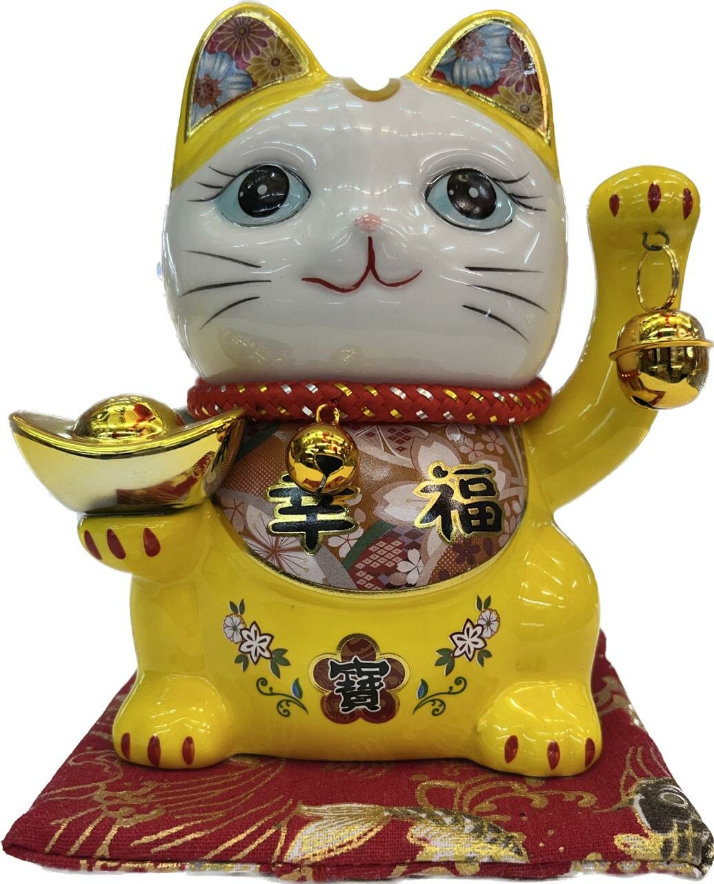 Котик копилка с чашей изобилия 14 см Фарфор премиум, желтый (Oxan)