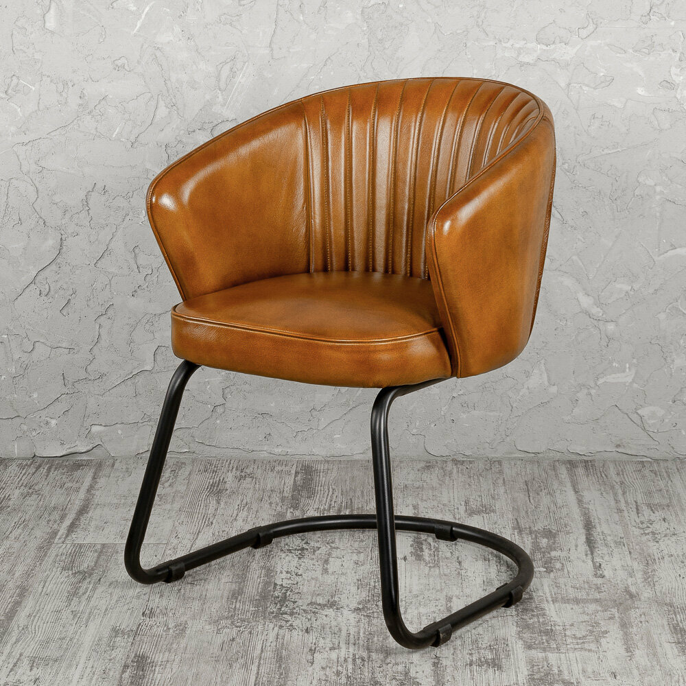 Стул со спинкой из натуральной кожи "Статус", кресло в стиле лофт, Decor of Today, 62х55х78(габариты)