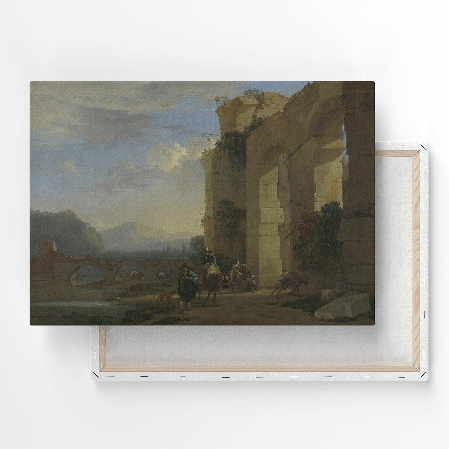 Картина на холсте, репродукция / Ян Асселин - Ezeldrijvers bij een Italiaanse ruine / Размер 40 x 53 см