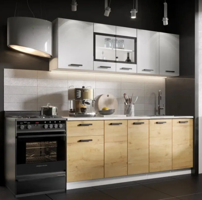 Кухонный гарнитур, кухня, готовый комплект Хозяюшка 2 м Дуб Вотан/Белый гладкий