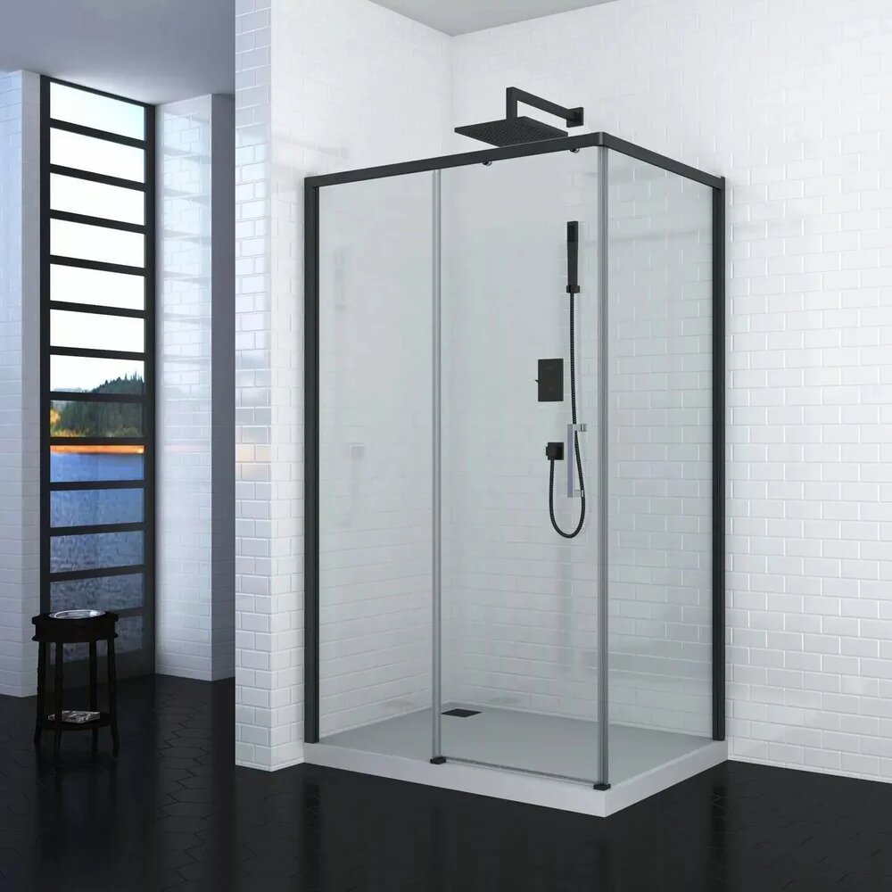 Душевой уголок Ceruttispa Vito 110B L без поддона, стеклянный, черный, 108x78, прямоугольный, раздвижной