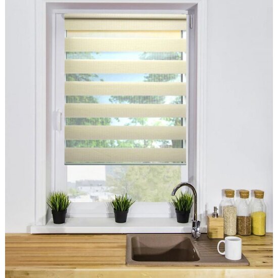 Рулонная штора LM Decor День-Ночь Фьюжн 20-01 светло-бежевый 110х160