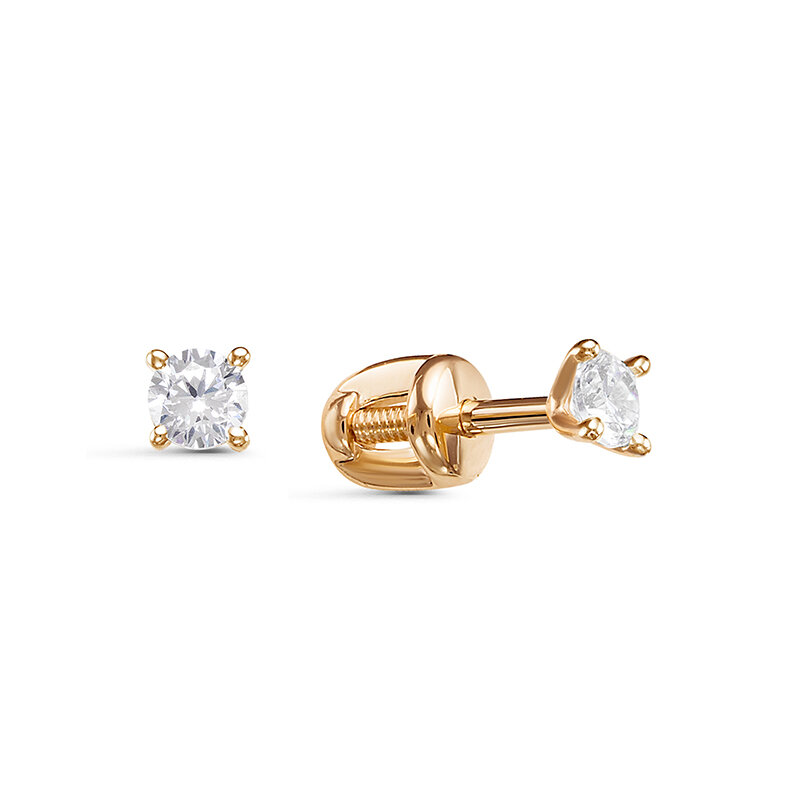 Серьги пусеты, золото, 585 проба, фианит