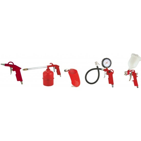 Набор пневмоинструмента Elitech 0704.012000 5шт: пистолеты прод, мовил, нак. шин, шланг, краскопульт(верх. бак, пластик)