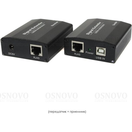 Удлинитель интерфейса USB 2.0 по кабелю витой пары (CAT5e/6) Osnovo TA-U15+RA-U45