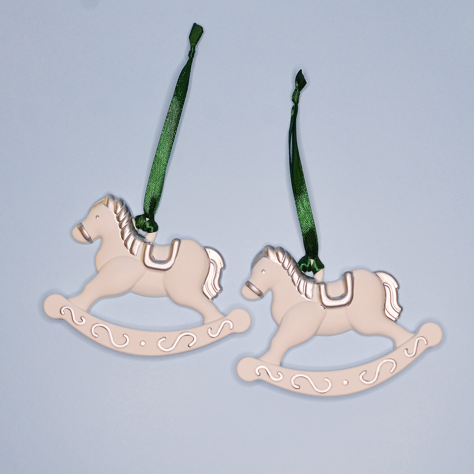 Декоративные подвески Лошадки, серебряные, в наборе 2 штуки