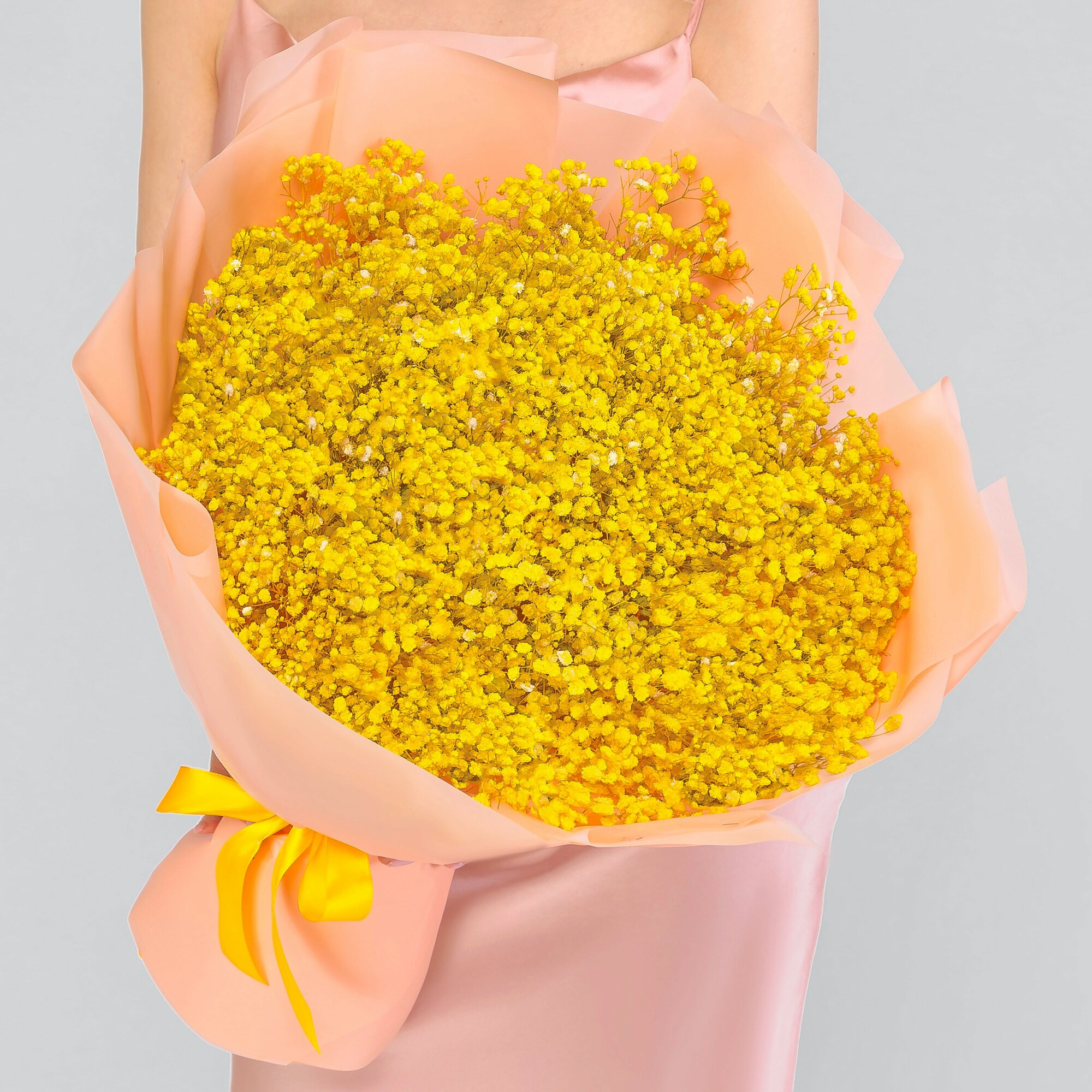 Букет Мегацвет24, 25 Желтых Гипсофил, стабилизированный, в дизайнерской упаковке