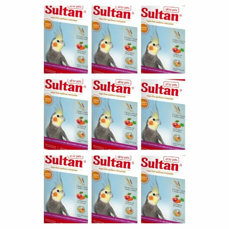 SULTAN PREMIUM полнорационный корм для средних попугаев ,400 г, 9шт