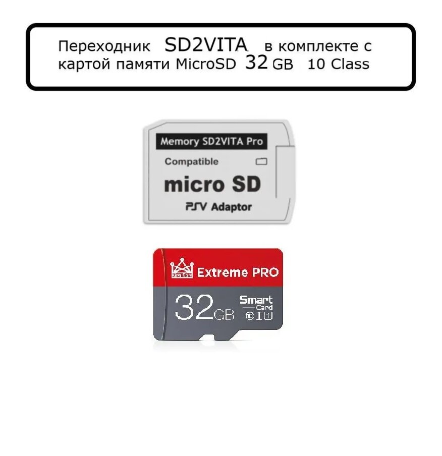 Комплект "Переходник SD2Vita - Microsd + карта памяти 32Гб"