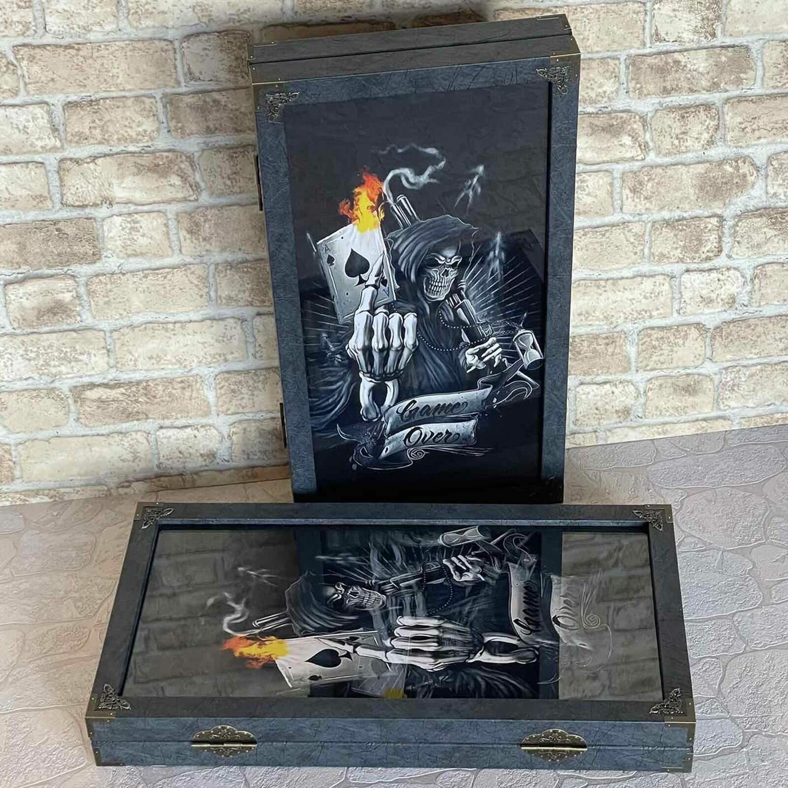 Нарды стеклянные "Огненный Туз", большие 60 на 60 см, из натурального дерева, игровое поле под стеклом