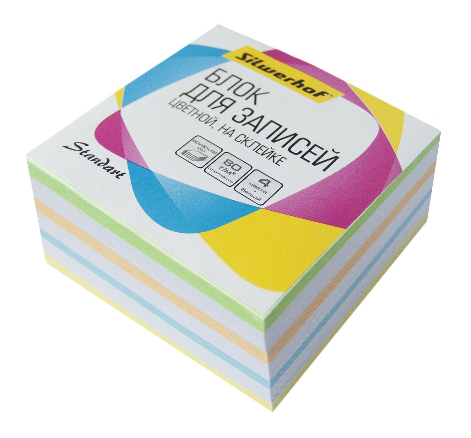 Блок для записей бумажный, цветной + белый, на склейке, 9х9х4,5 см. (701042/1203609)