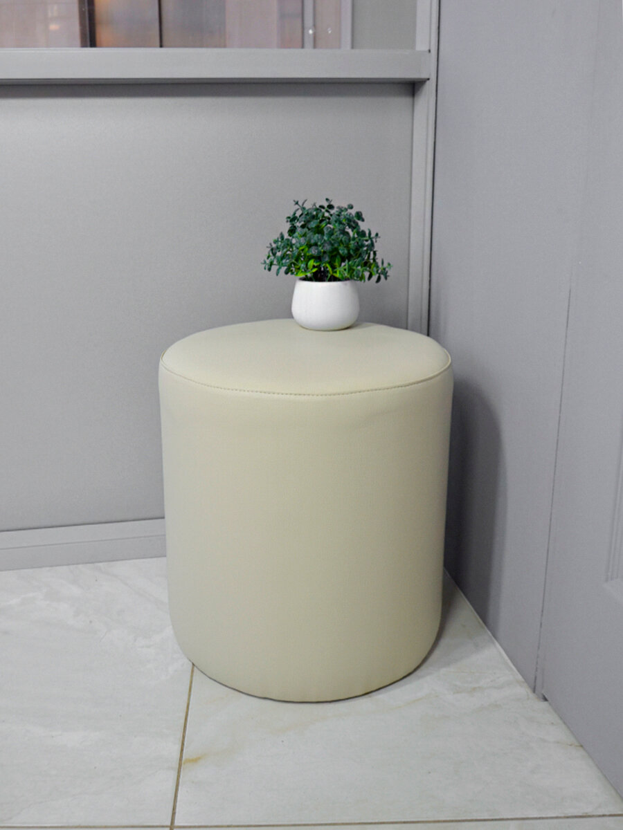Прочный круглый пуфик для спальни 040, Искусственная кожа, 40х40х40 см.