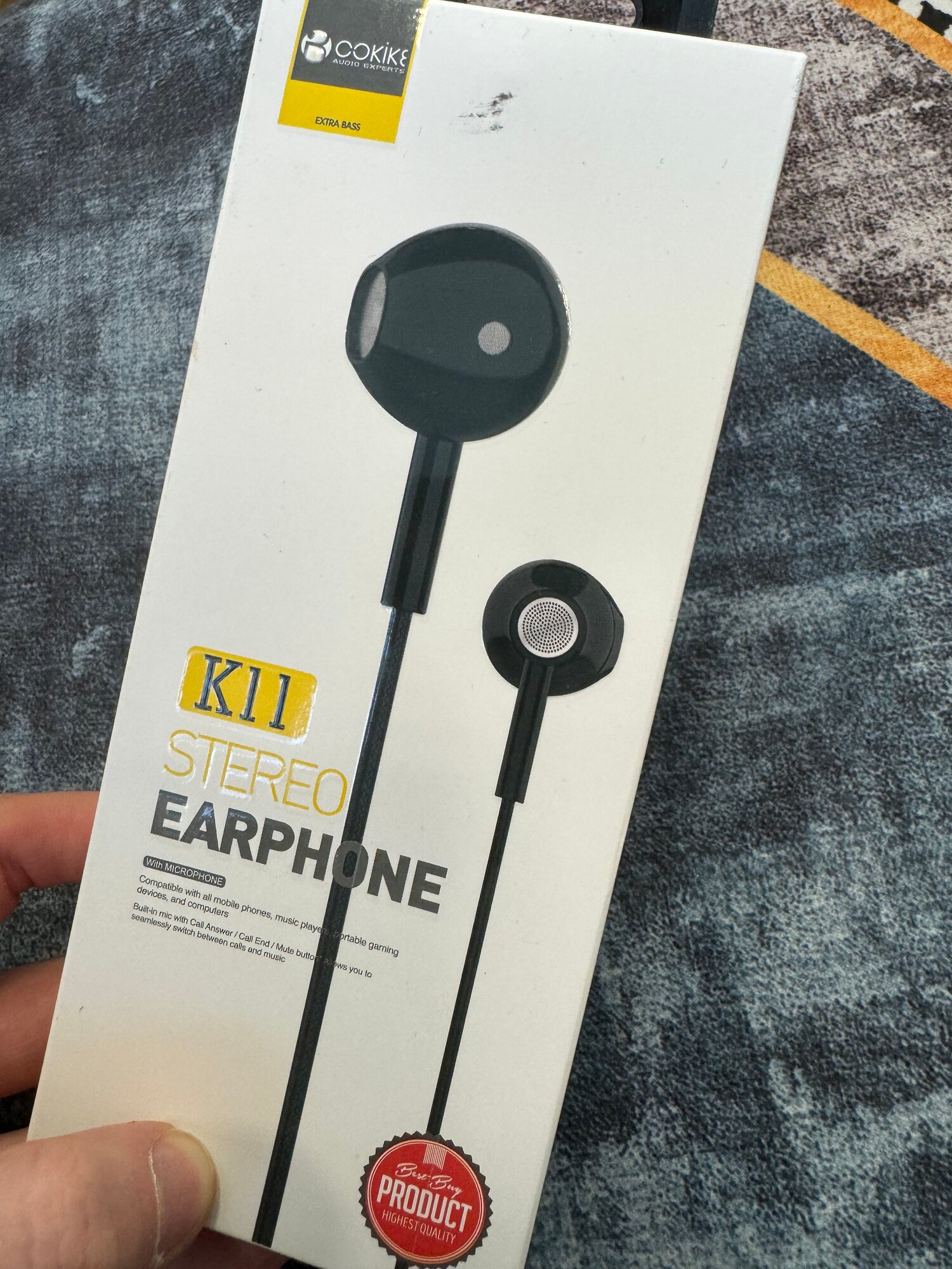 Проводные наушники капельки с микрофоном Cokike K11 (116 Дцб / 130см / 32 Ом) разъем 3.5мм для старых телефонов, магнитолы, радио, MP3-плеера, VR-о.