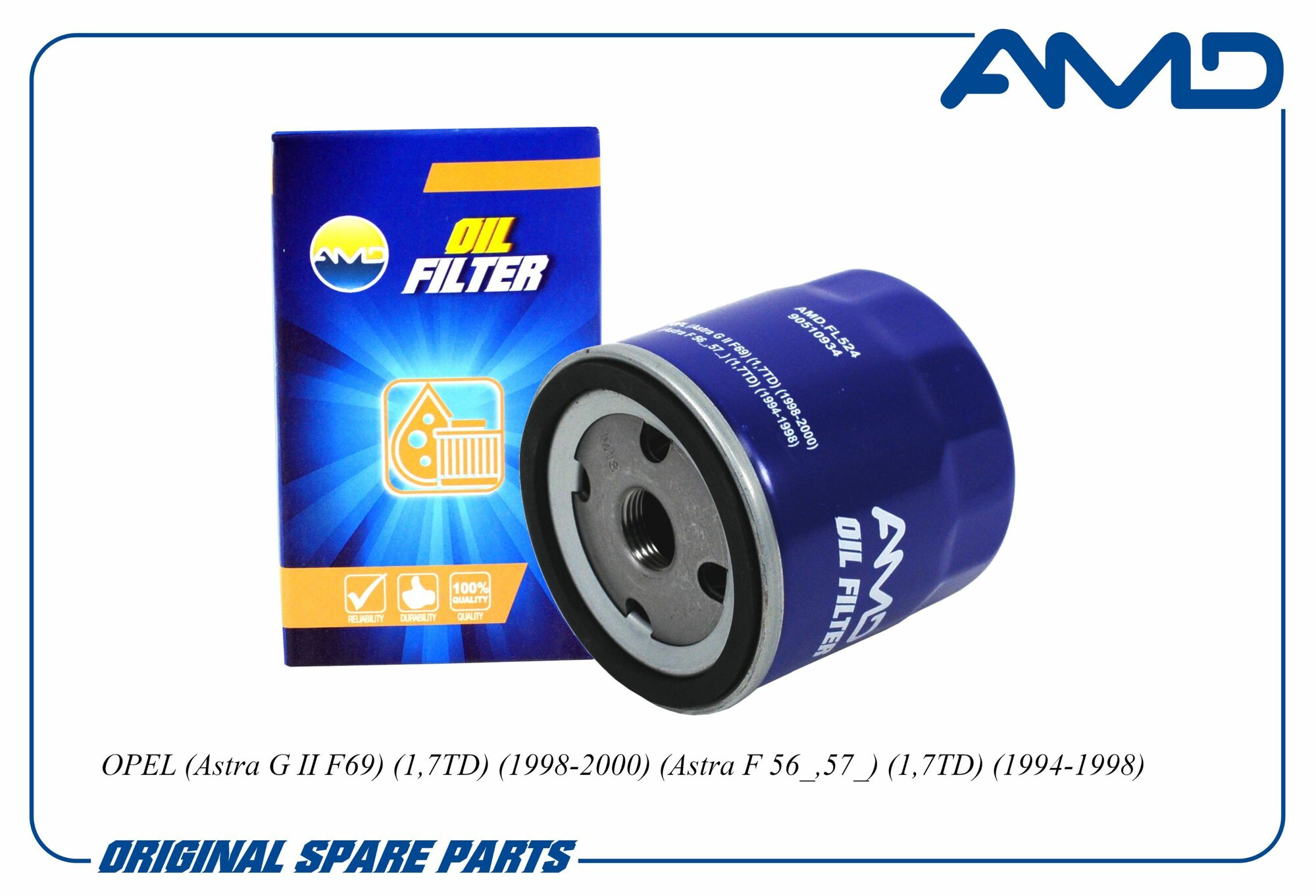Фильтр масляный 90510934 AMD. FL524 для OPEL Astra G II F69 1,7TD 1998-2000 Astra F 56_,57_ 1,7TD 1994-1998
