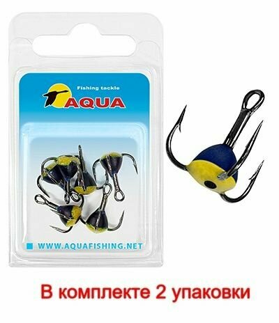 Тройник с обливкой для рыбалки AQUA Ultra-C (black), №16, цвет - 05 (сине-желтый флюр), 2 упк. по 6 шт.
