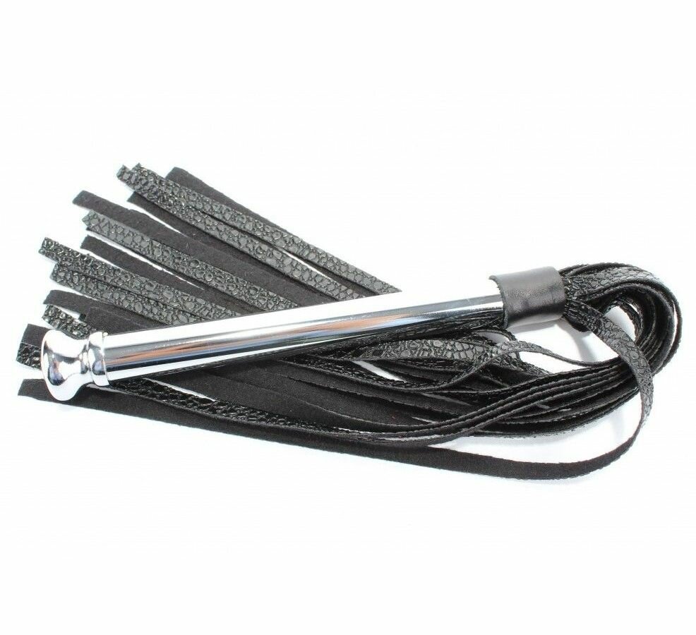 BDSM Арсенал Плеть с металлической ручкой 50см 54014, черный/серебристый
