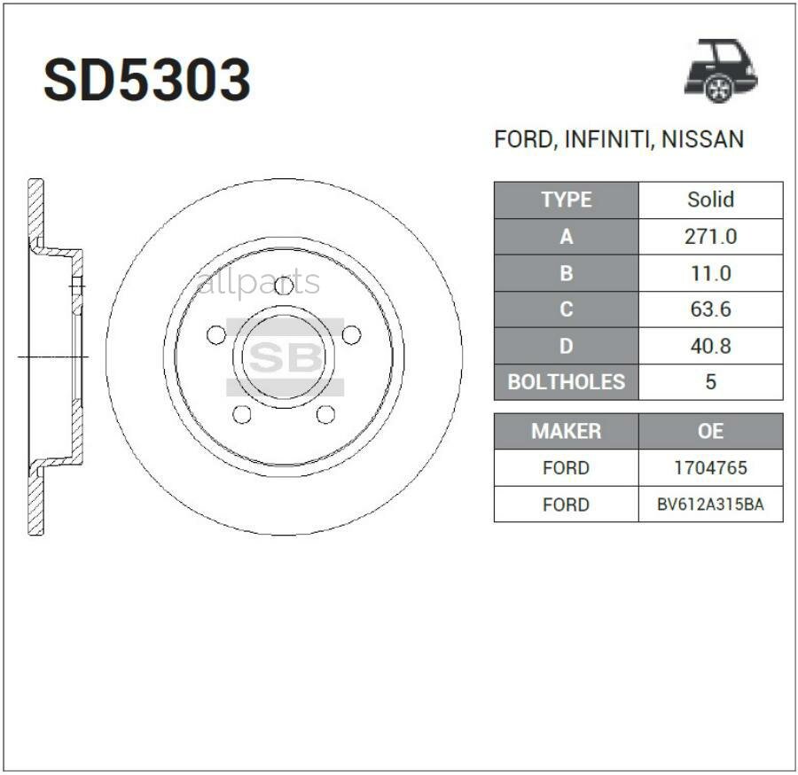 SANGSIN BRAKE 'SD5303 Диск тормозной зад FOCUS-3 (271mm)