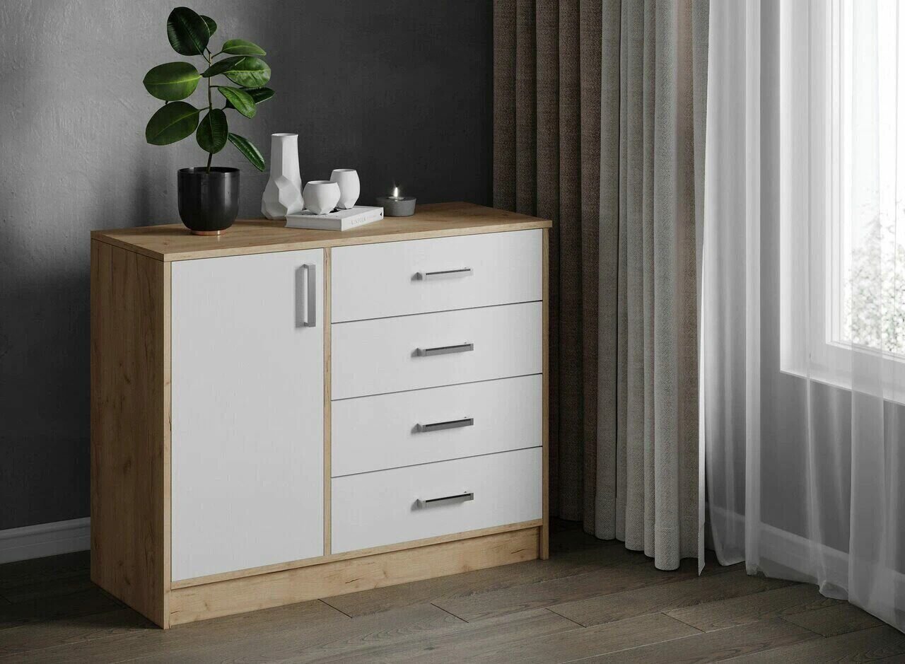 Комод «Катрин 6» 4 ящика, 1 створка, ЛДСП, дуб крафт золотой/белый (1000х430х830)