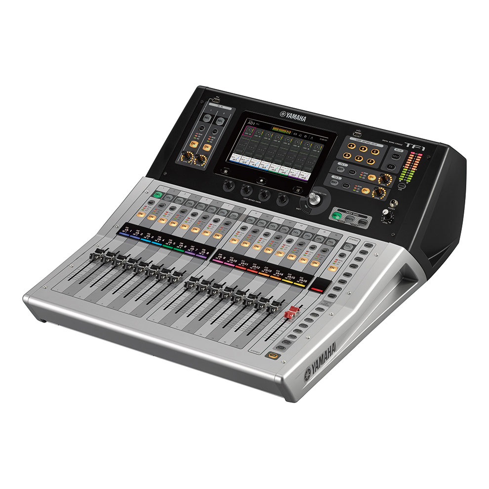 Микшер Yamaha [TF1] цифровой, 16 аналоговых XLR/TRS MIC/LINE + 2 аналоговых RCA стерео линейных входа, 16 аналоговых XLR выходов, 17 моторизированных фейдеров (16 канальных + 1 мастер), 40 входных микшируемых каналов (40 моно + 2 стерео + 2 возврата), US