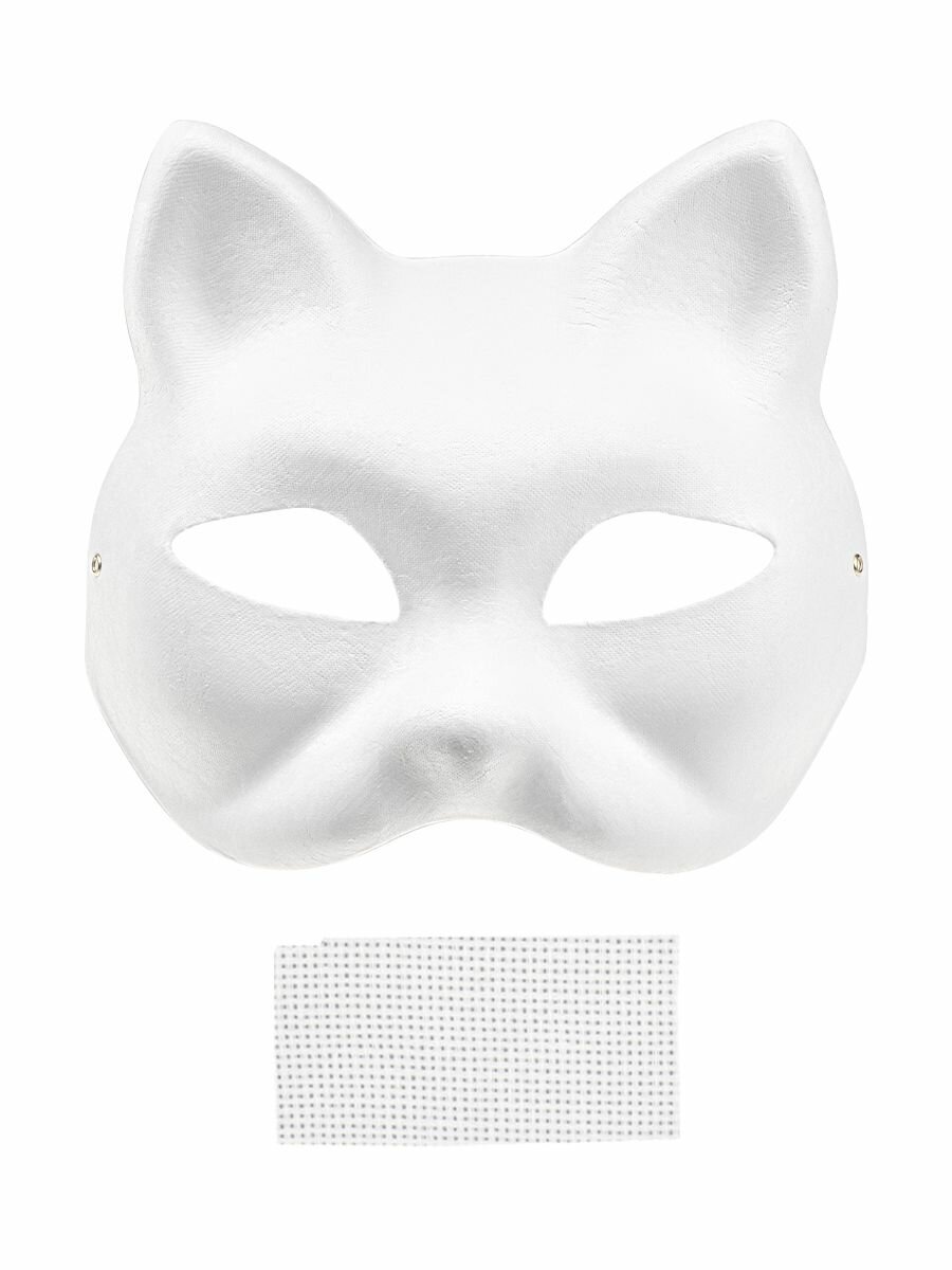 Маска для детского праздника с сеткой Котенок, для раскрашивания